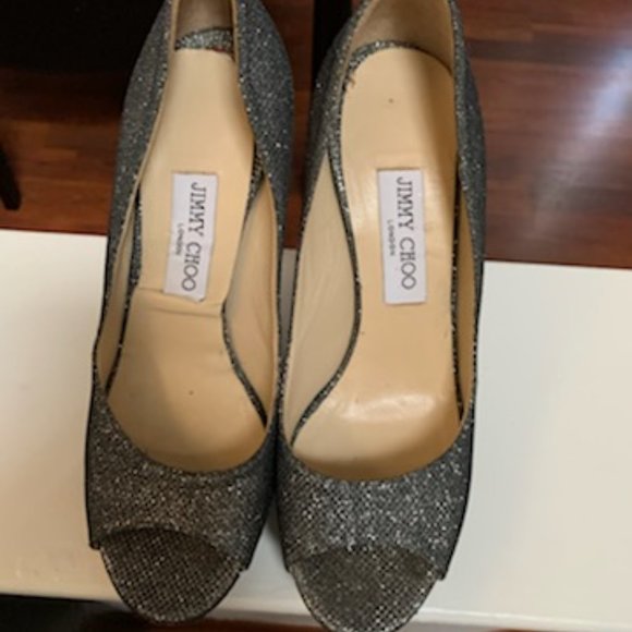 Jimmy Choo Silver Metallic Glitter Open Peep Toe | Shoes | Jimmy Choo ...